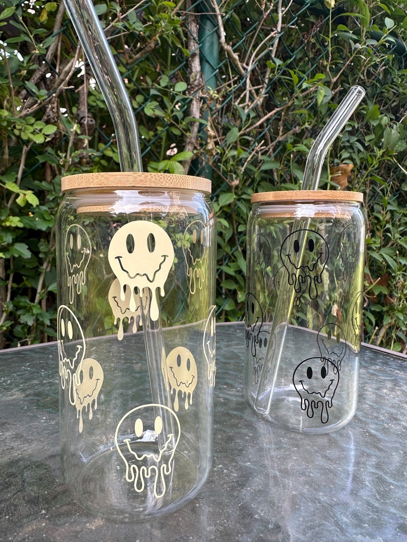 Melting Smiley Face Cups, Glass Cups With Straw and Lid, Smile Melly ...