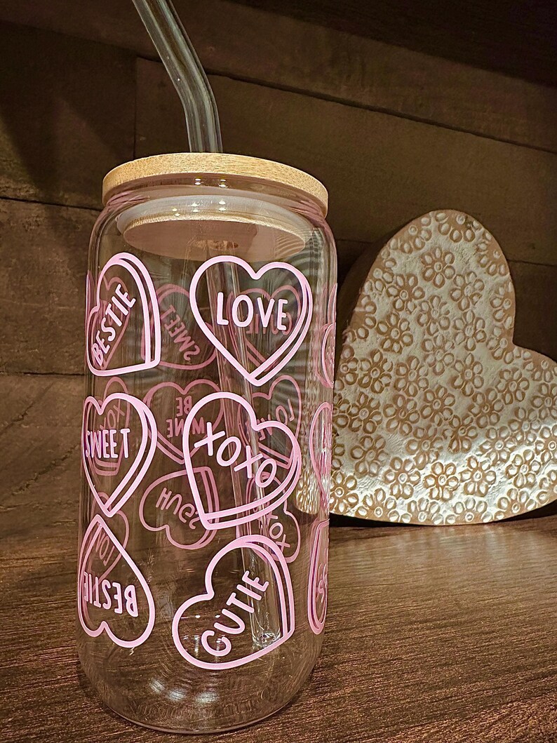 Valentines Day Hearts Cup, Valentines Cup, Candy Hearts Glass Cup ...