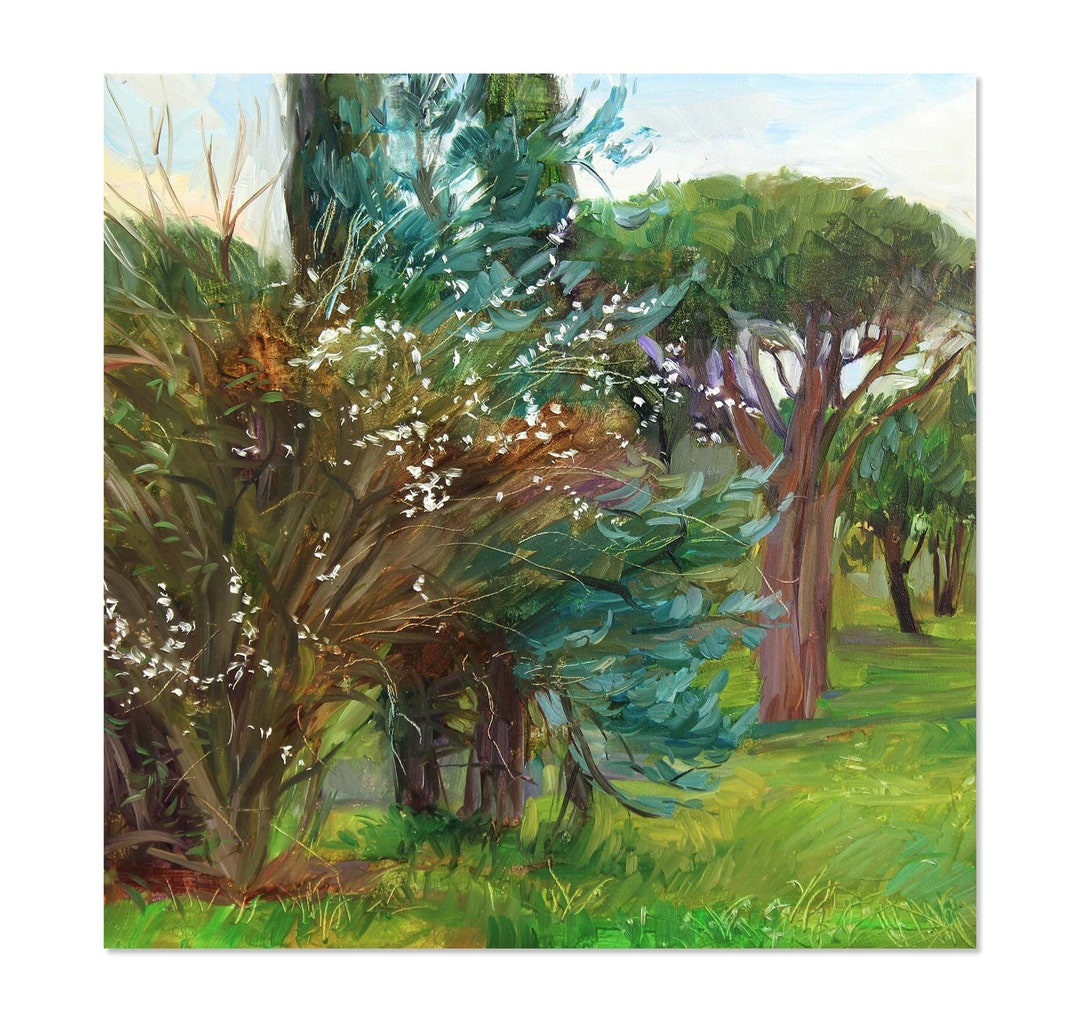 Spring Park Oil Painting, Park Painting, Landscape, Blooming Trees ...