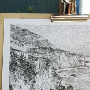 Original Seascape Pencil Drawing, Sea Waves Art, Coastal Graphite ...