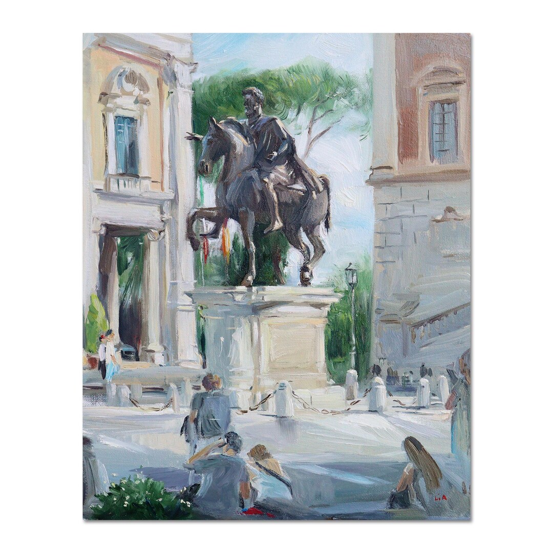 Statue of Marcus Aurelius, Classic Style Original Oil Painting, Italy ...