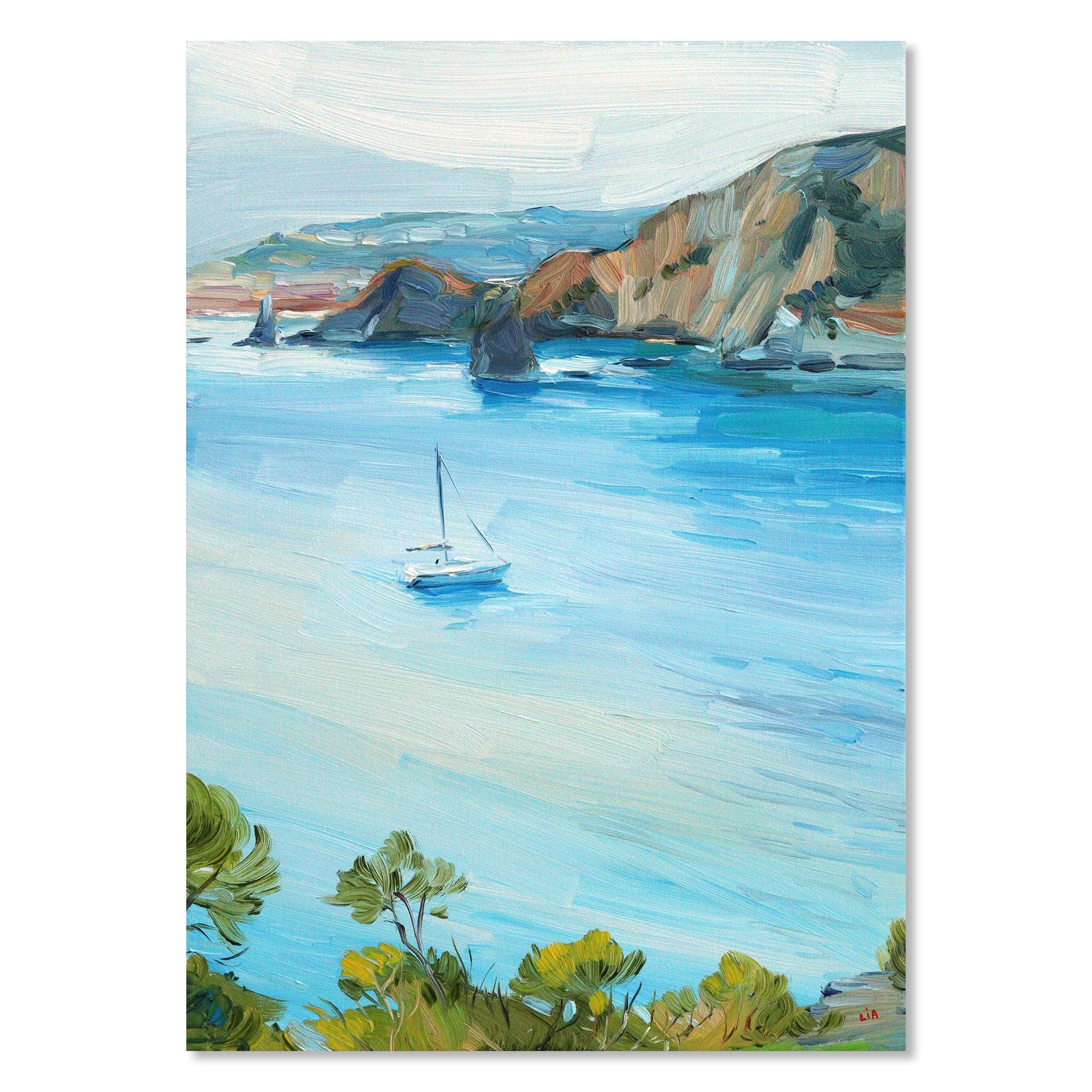 Seascape Oil Painting With Sailboat – Ponza Coastal Scene, Original ...
