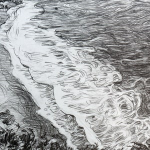 Original Seascape Pencil Drawing, Sea Waves Art, Coastal Graphite ...