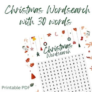 Printable Christmas Wordsearch PDF With 30 Words - Etsy