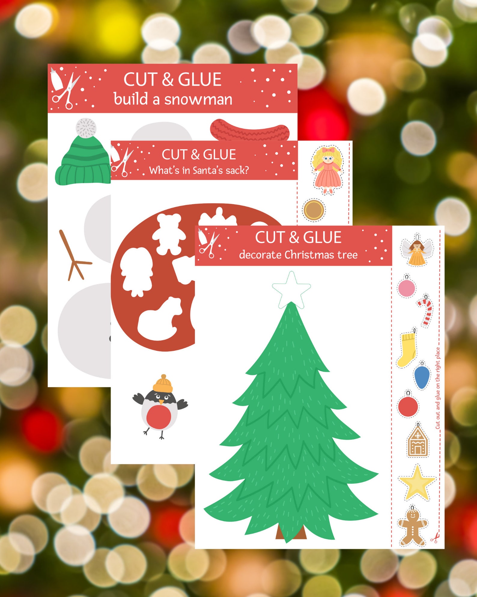 Christmas Kids Cut and Glue Activity - Set of 3 / Instant Download - Etsy