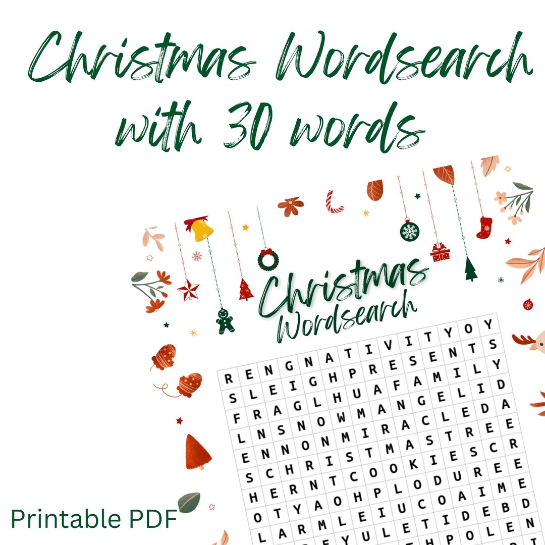 Printable Christmas Wordsearch PDF With 30 Words - Etsy