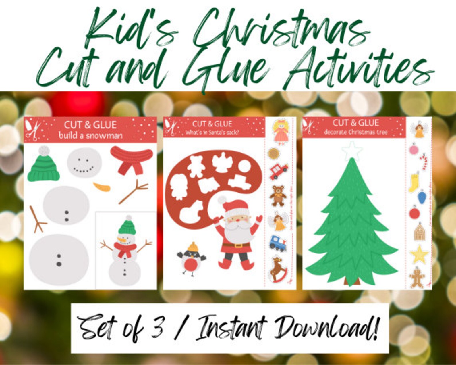 Christmas Kids Cut and Glue Activity - Set of 3 / Instant Download - Etsy