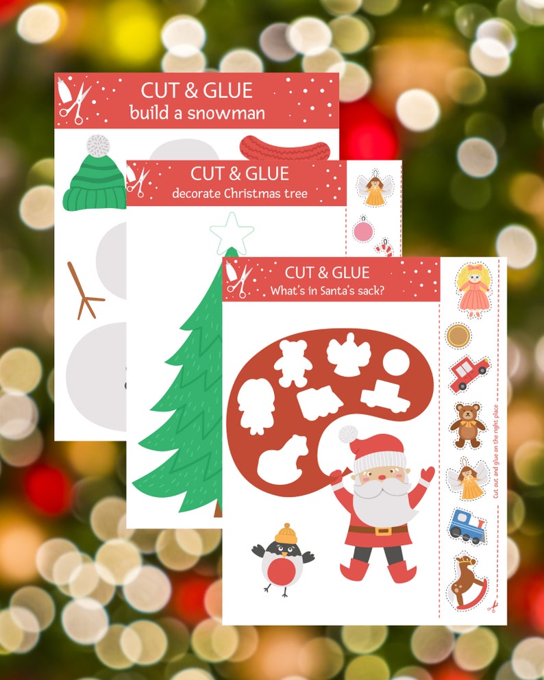 Christmas Kids Cut and Glue Activity - Set of 3 / Instant Download - Etsy