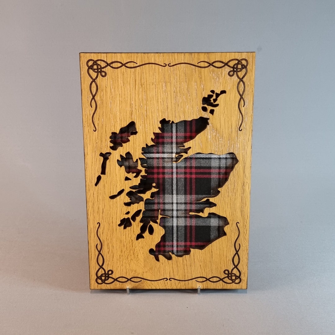 Scotland Map Oak Frame With Tartan & Celtic Knot Design - Etsy