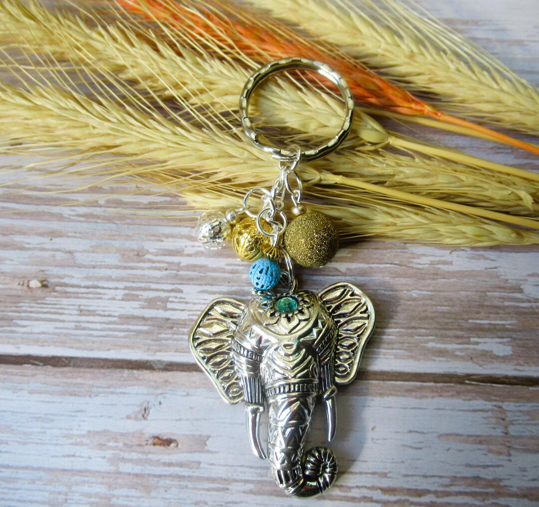 Elephant Head Keyring, Boho Silver Key Chain With Gift Bag - Etsy