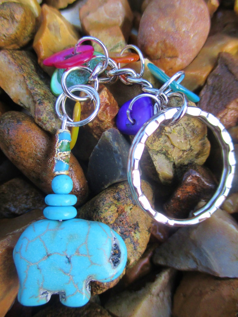 Elephant key ring key chain turquoise charm colored gemstone | Etsy