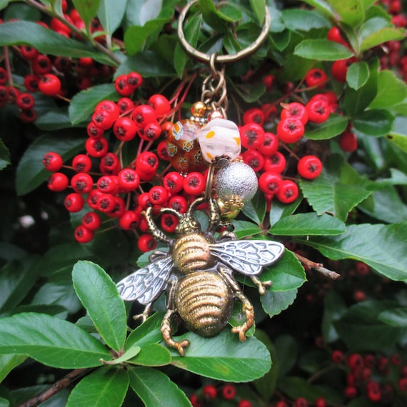 Painted Bumble Bee Key-ring Boho Bronze Keychainbeaded Lamp - Etsy
