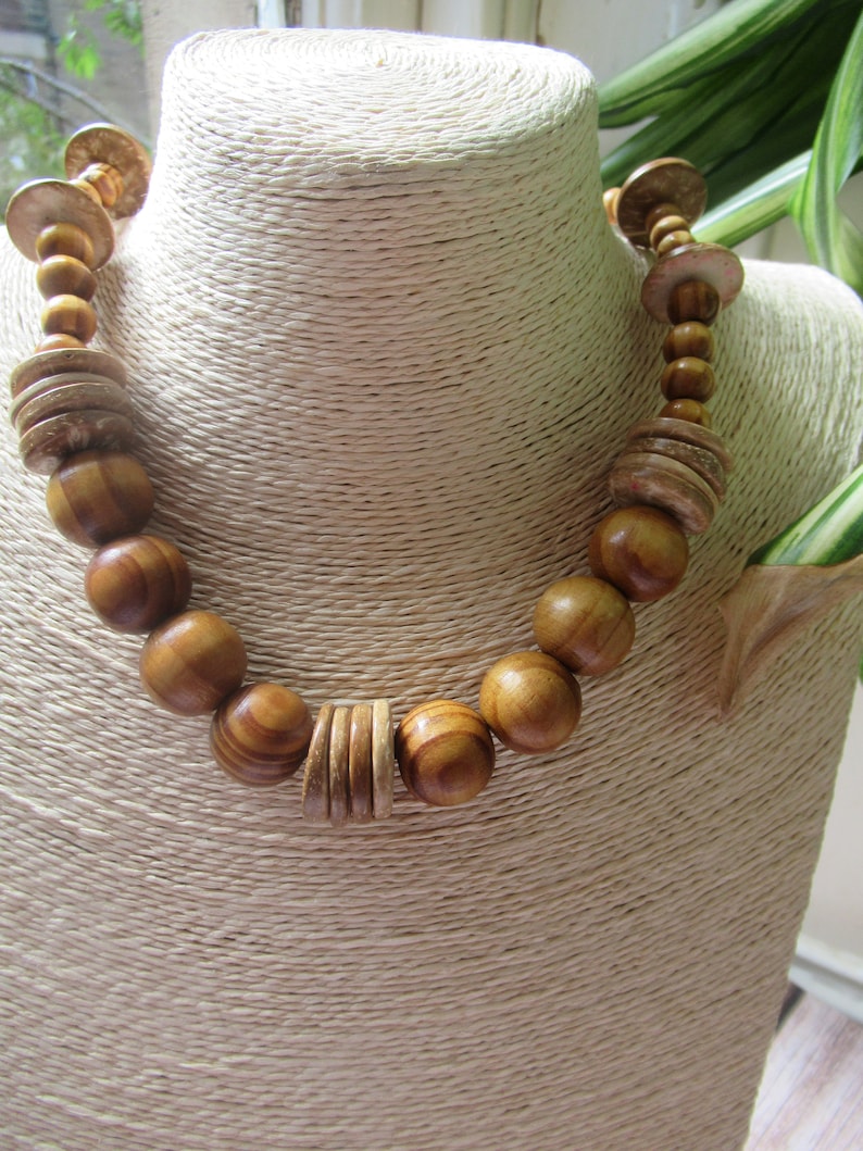 Beaded Necklace, Chunky Wood and Nut, Ethnic Inspired, Boho With Gift ...