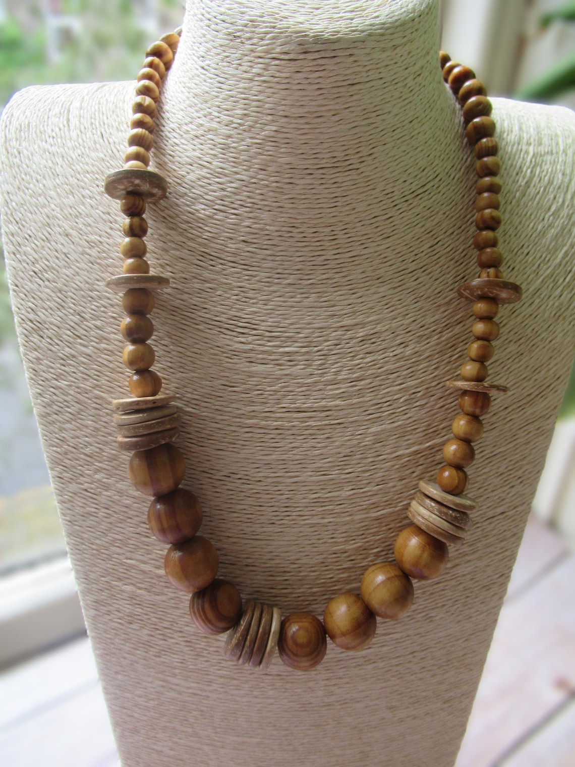 Beaded Necklace, Chunky Wood and Nut, Ethnic Inspired, Boho With Gift ...