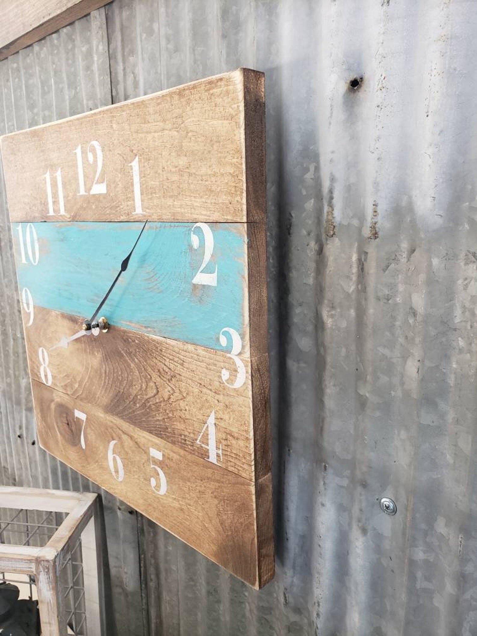 Wood Clock Teal Clock Farmhouse Clock Decorative Clock - Etsy