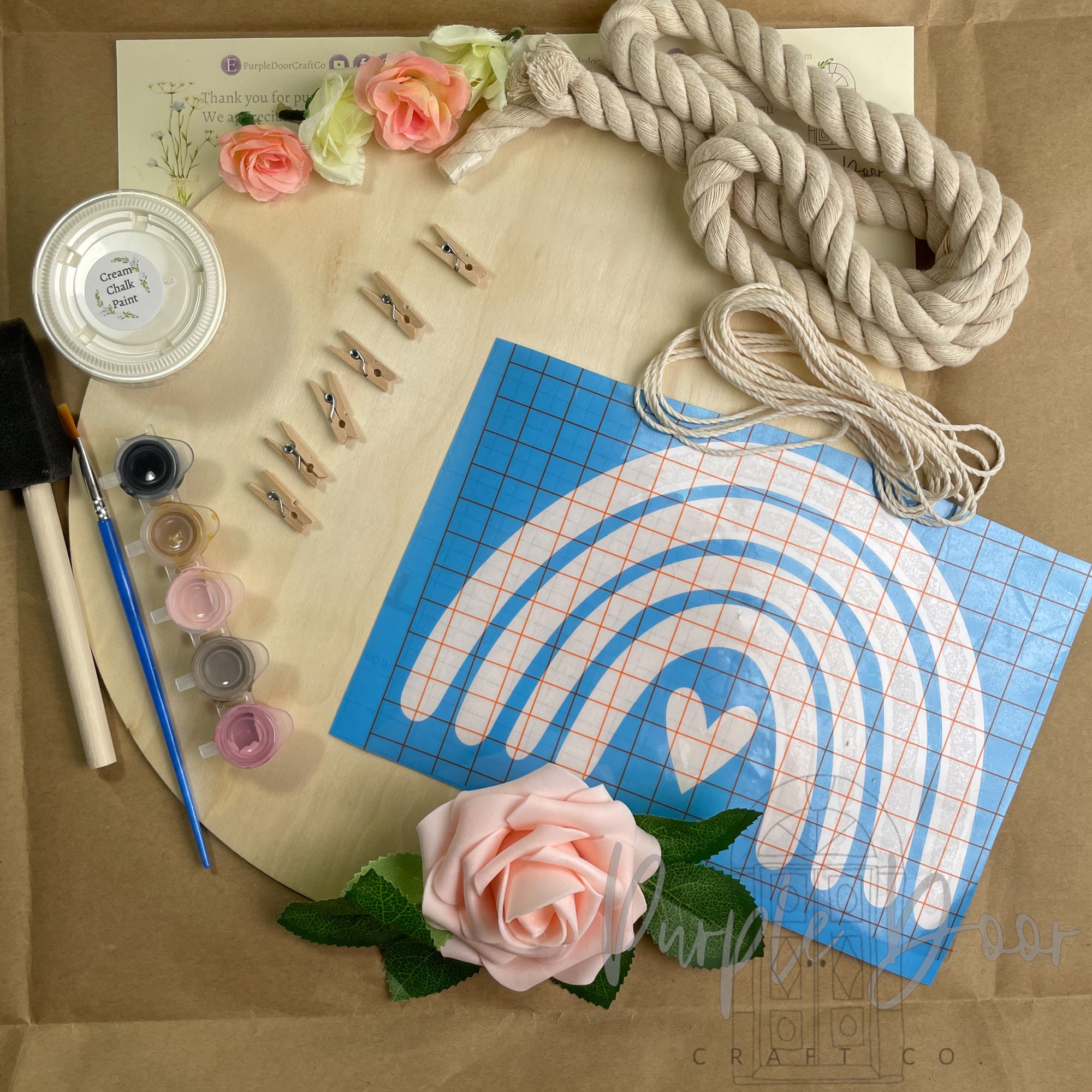 Boho Message Board Sign DIY Kit Boho Rainbow Round Wood | Etsy