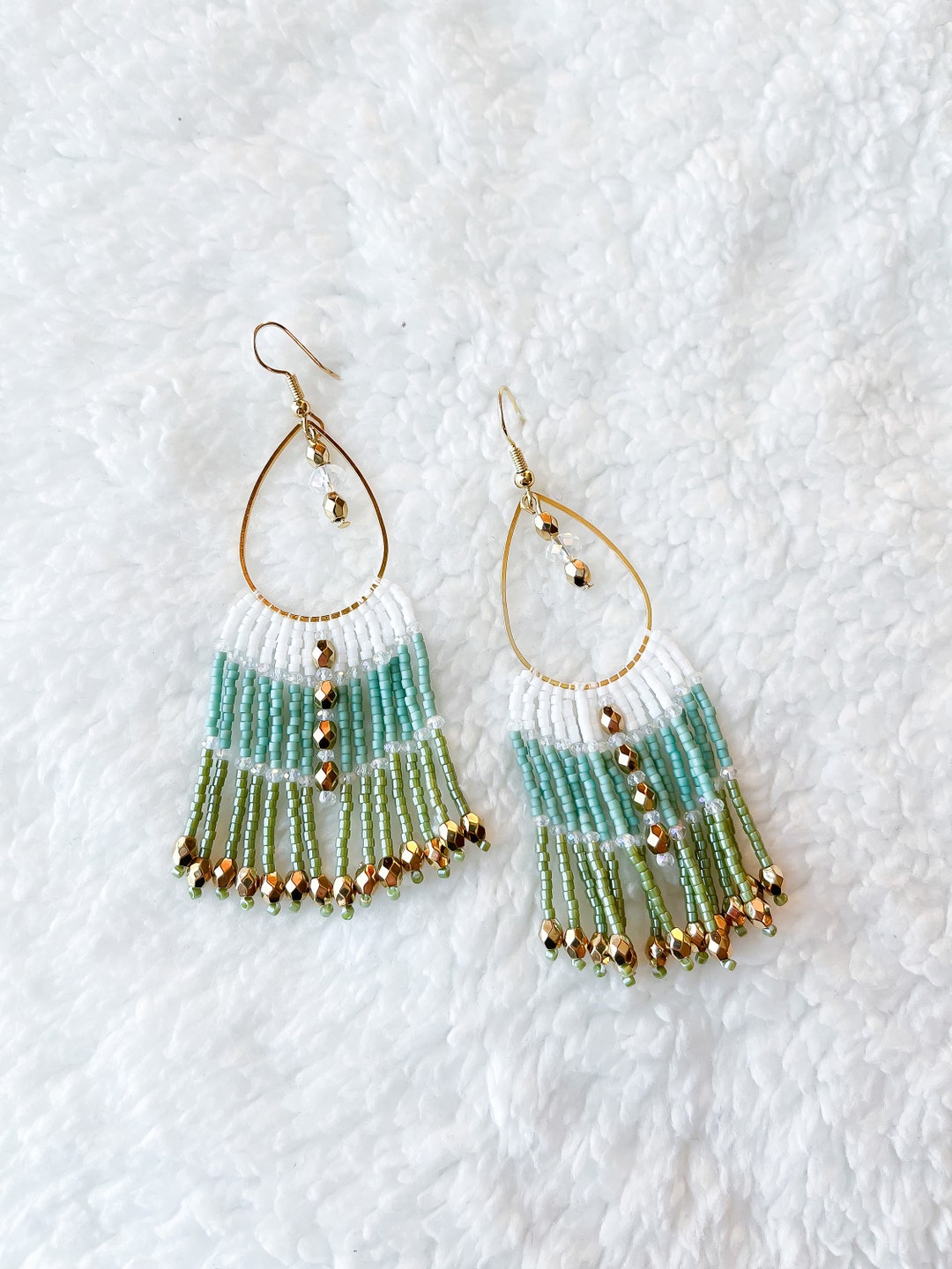 Beaded Fringe Earrings Handmade - Etsy