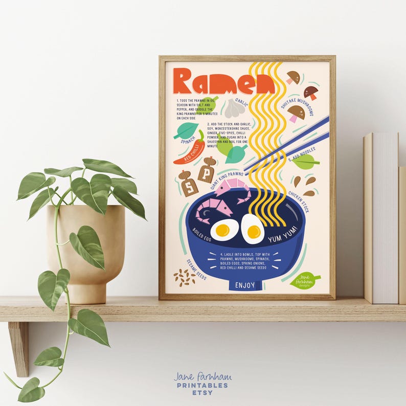 Ramen Recipe Printable Wall Art | Noodle Lover Poster | Digital ...