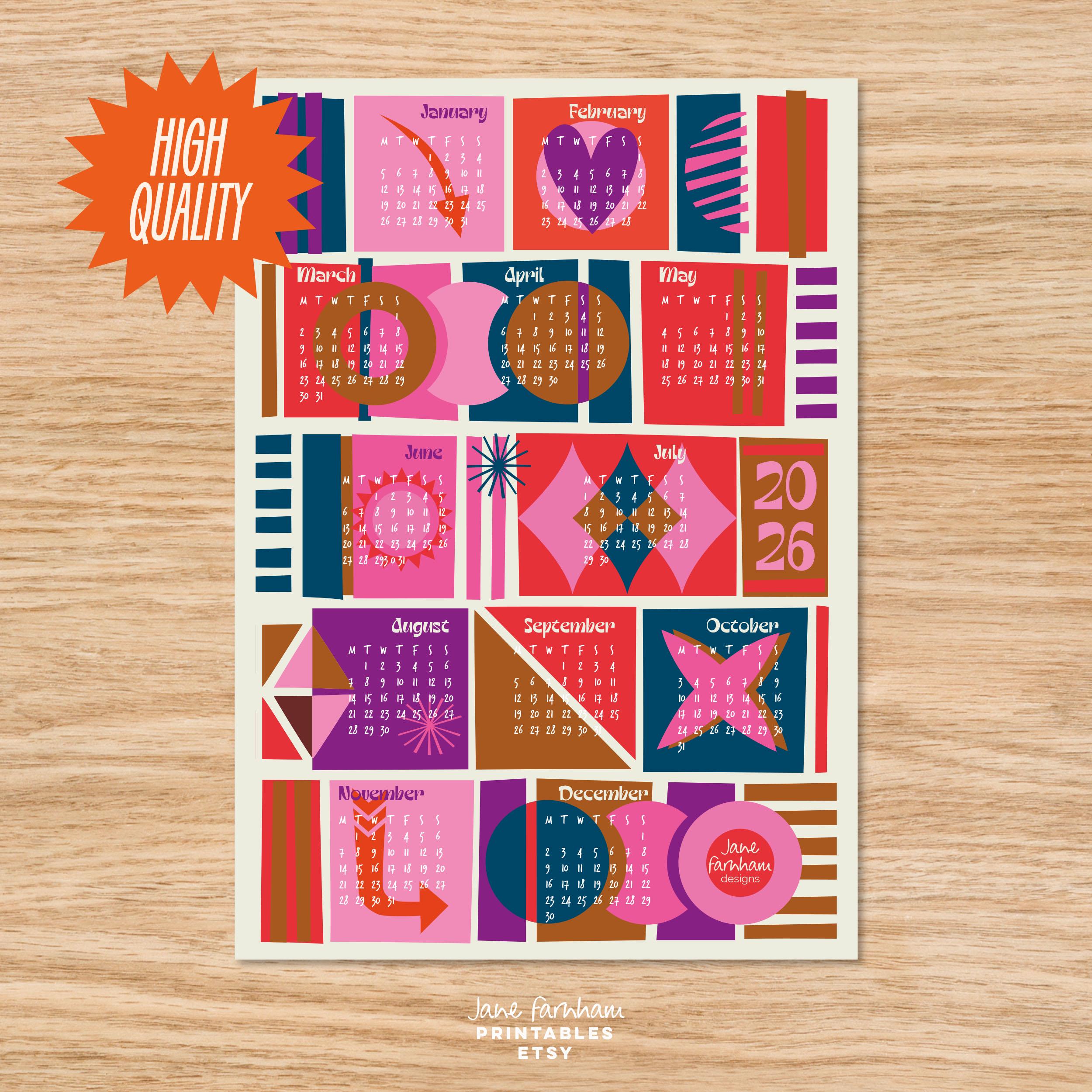 Games Night 2026 Calendar | Printable One-page Calendar | Retro Board ...