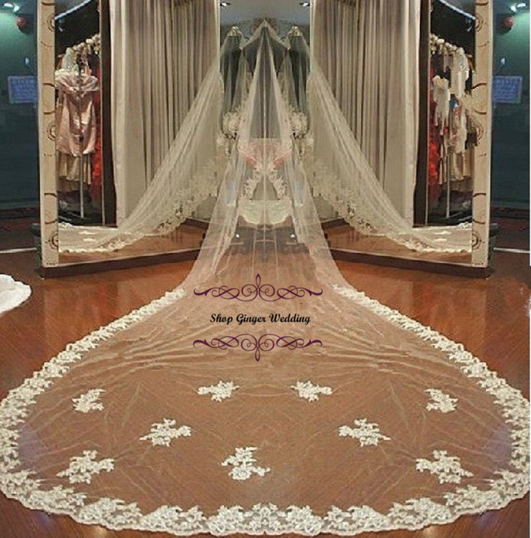 Lace Edge 1 Tier Tailor Custom Handmade Scalloped Sequins Cathedral ...