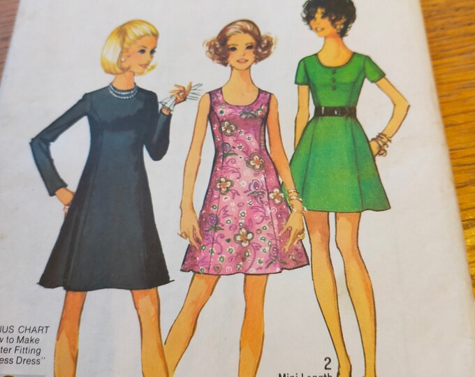 1 Vintage 1970's Flared Dress Long, Short or Sleeveless Simplicity 8887 ...