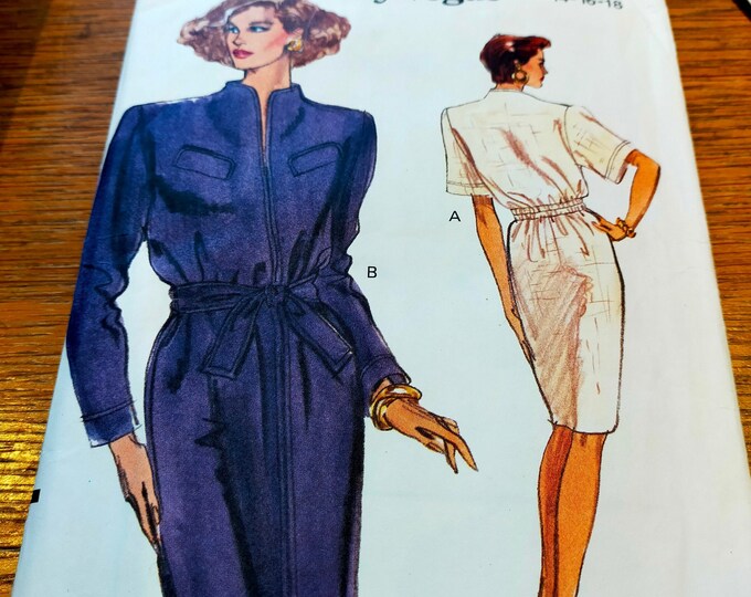 Uncut Sewing Pattern Vogue 1990's Zip Front Dress Small Split to Front ...