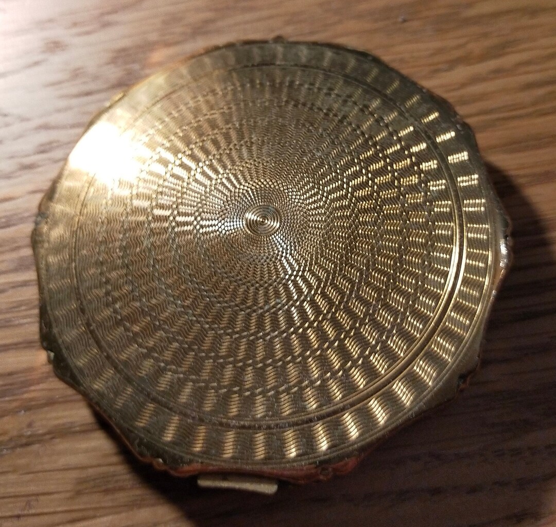 1950s Kigu Signed Brass Powder Compact With Fancy Edge & Engine Turned ...