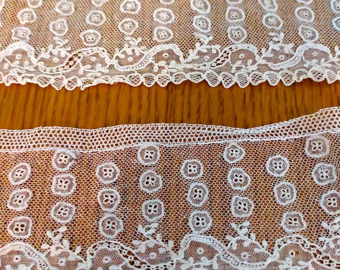 Antique 1800s Ivory Scroll and Flower Lace. Hand-made Needle Run Lace ...
