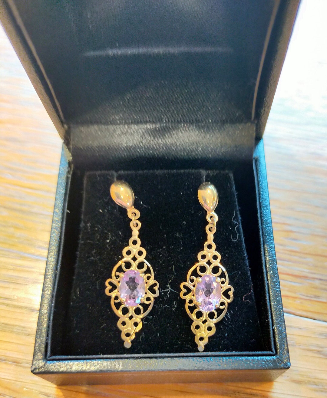 Victorian 9 Ct Gold Diamond Shape Dangly Earrings With Amethysts ...