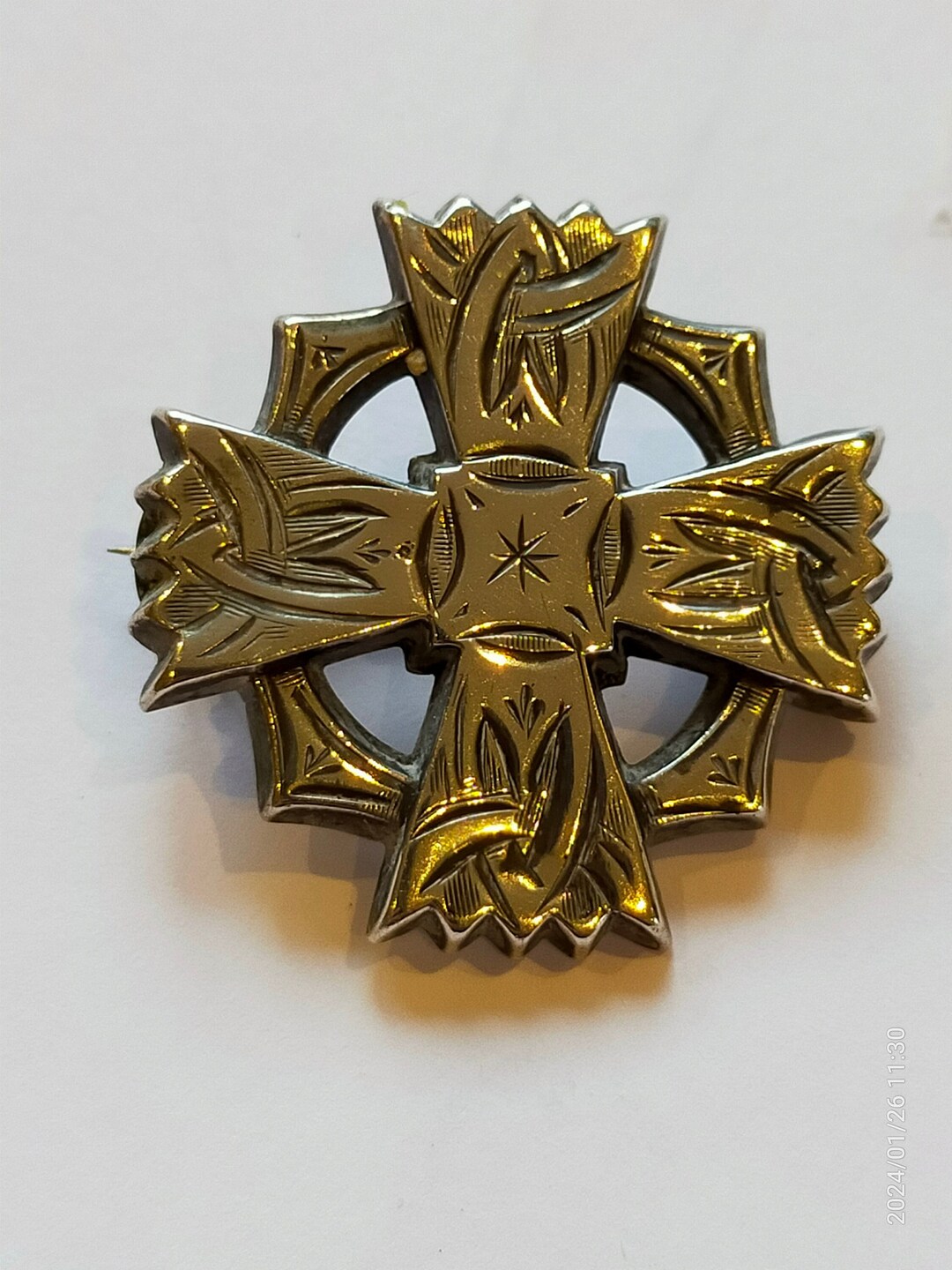 Rare Edwardian/victorian Scottish Celtic Cross Brooch With Engraving ...