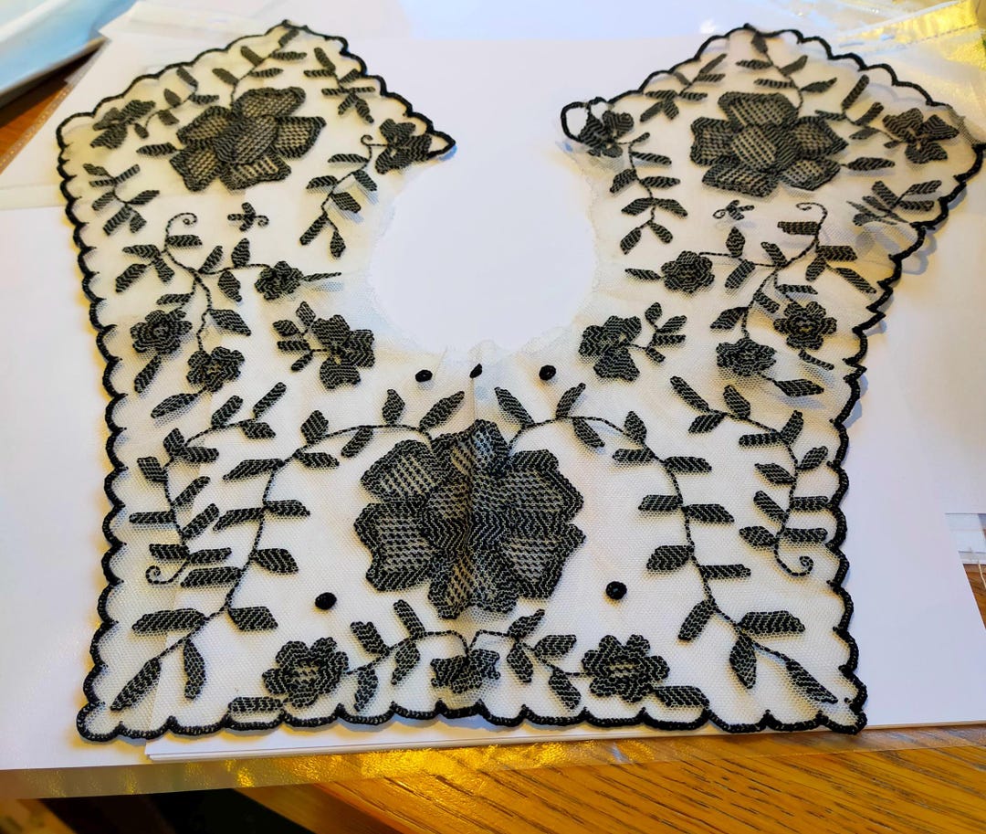 Rare 1800s Black and Cream Lace Collar With Embroidered Flowers and ...