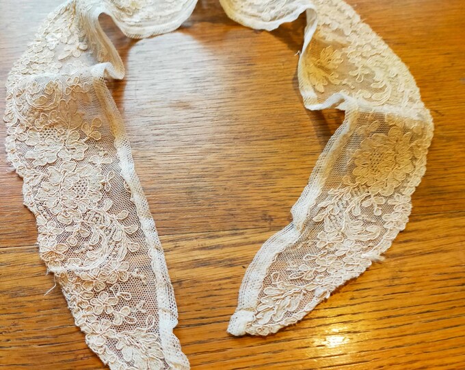 French Beige Victorian Hand-made Needle Run Lace Collar Unusual 26 ...