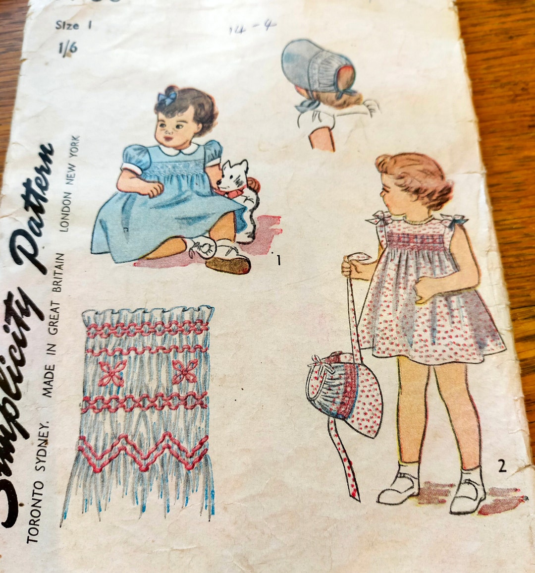 1940s Very Rare Girl Smocked Dress and Hat Circlet/bonnet Sewing ... 1940s Very Rare Girl Smocked Dress and Hat Circlet/bonnet Sewing ...