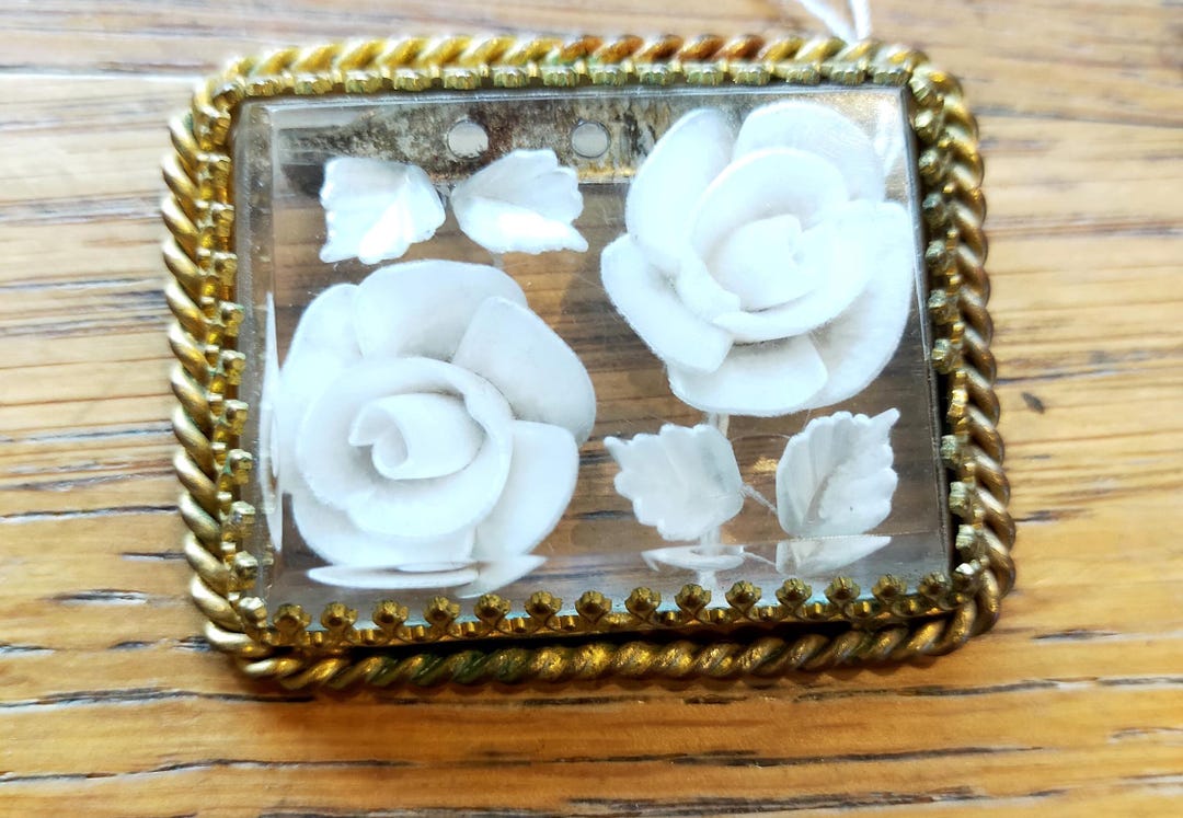 Very Rare 1940's French Reverse Carved Lucite Brooch Brass Rope & Prong ...