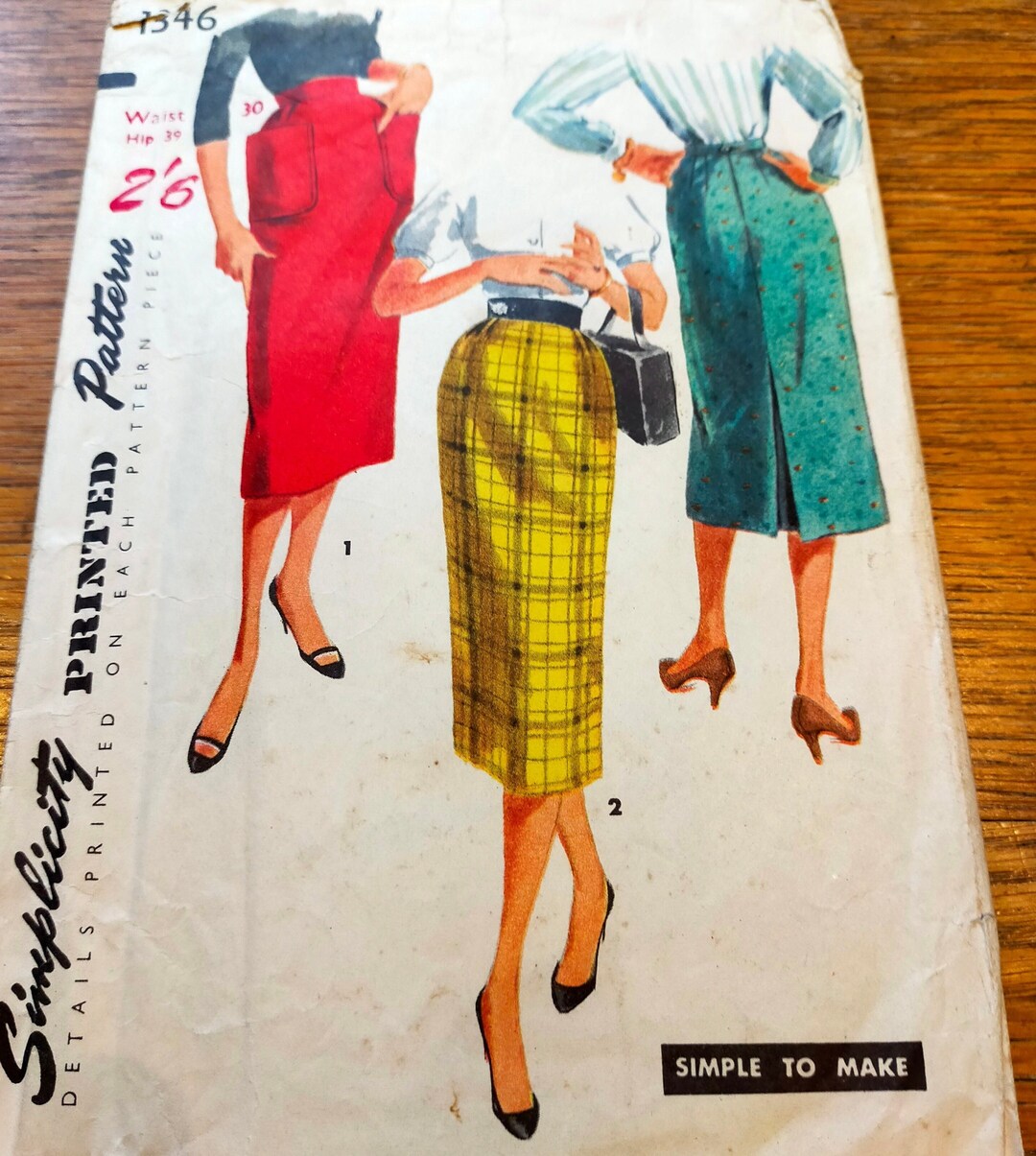 1950s Slim Fit Straight Skirt, Shallow Back Pleat & Pocket Option ...