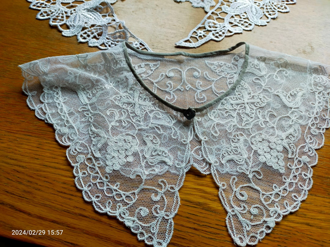 3 White Lace Collars. 2 Antique and 1 Vintage Grey Bound Collar is Over ...