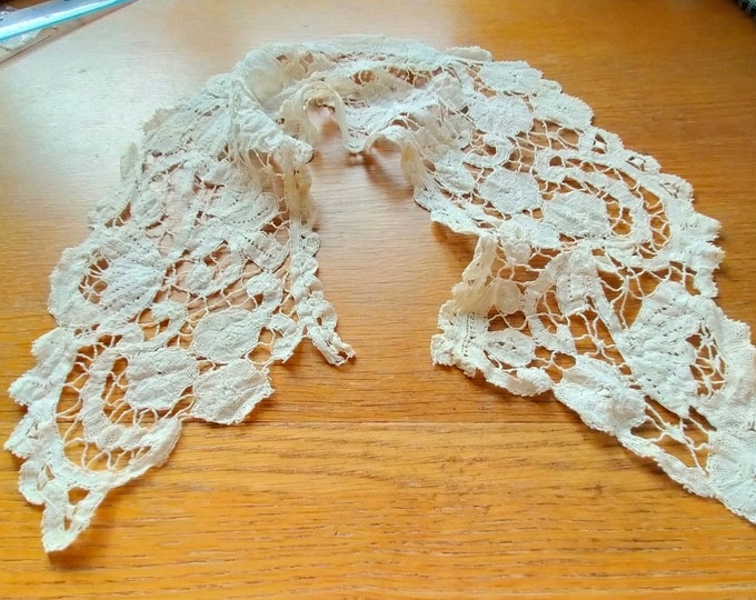 1 Antique White Hand Made French Lace Collar With Flowers Repaired by ...