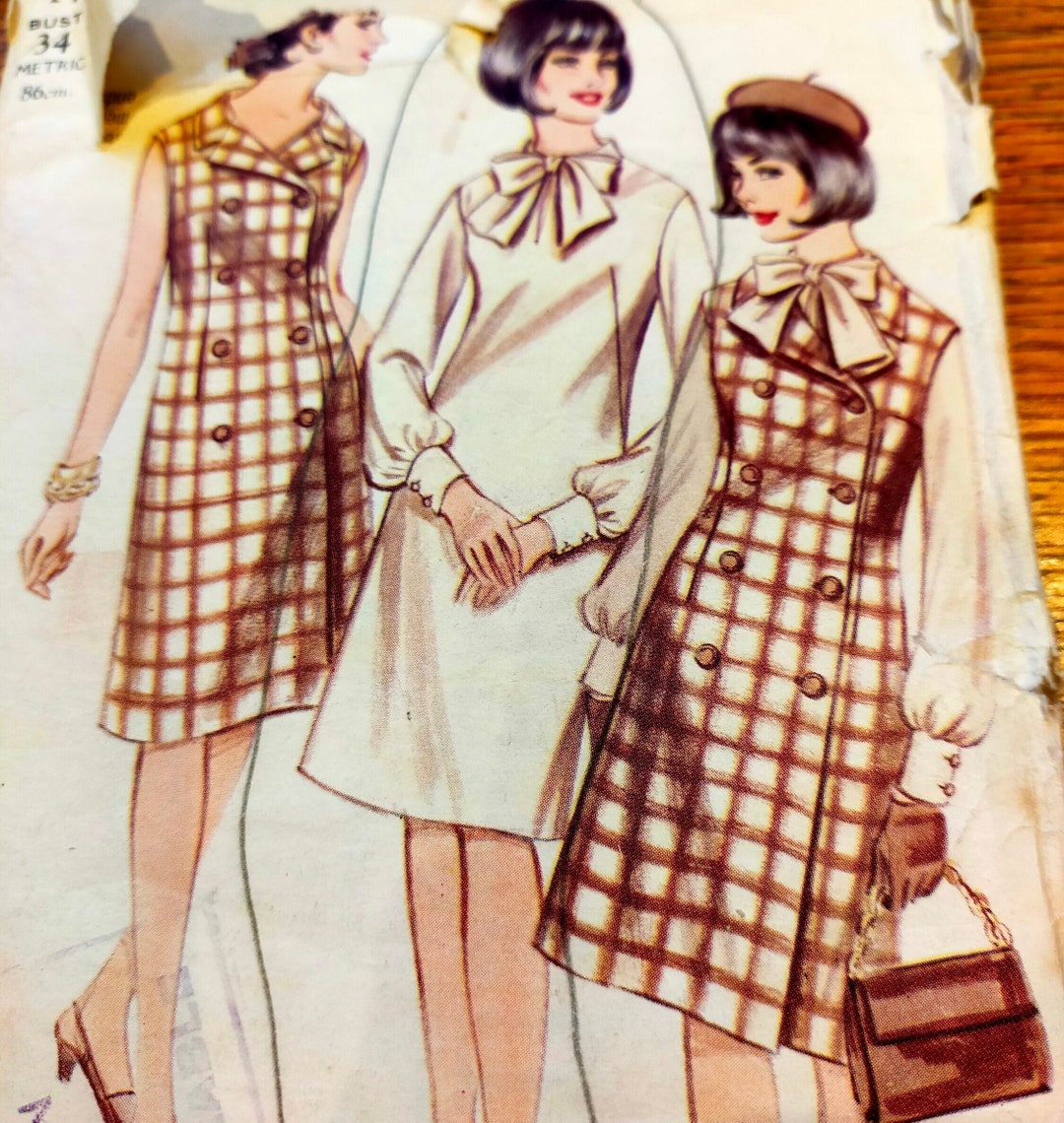 1950s Double Breasted Dress and Under Dress With Bow Cut & Complete ...