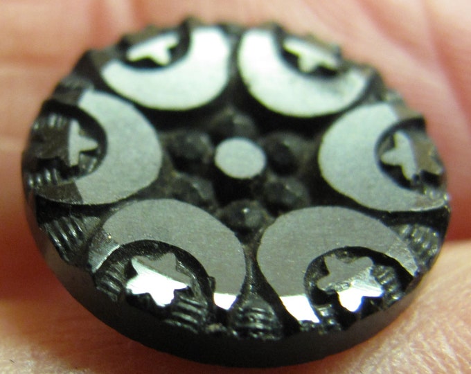 1 Black Victorian Mourning Button With Raised Crescent and Star Pattern ...
