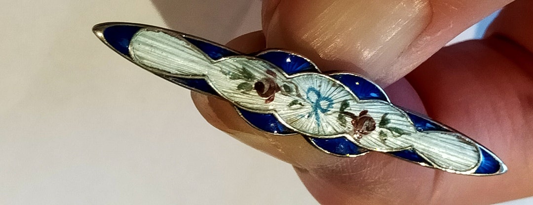 1800s Silver and Champleve Enamel Bar Brooch Hallmarked Sterling Silver ...