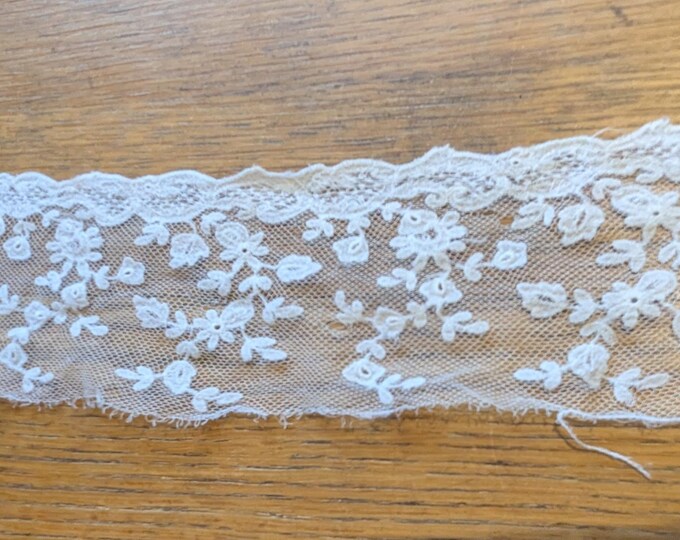 RARE Antique 1800s White Hand-made Flowered Lace 101" X 2-3" Deep ...