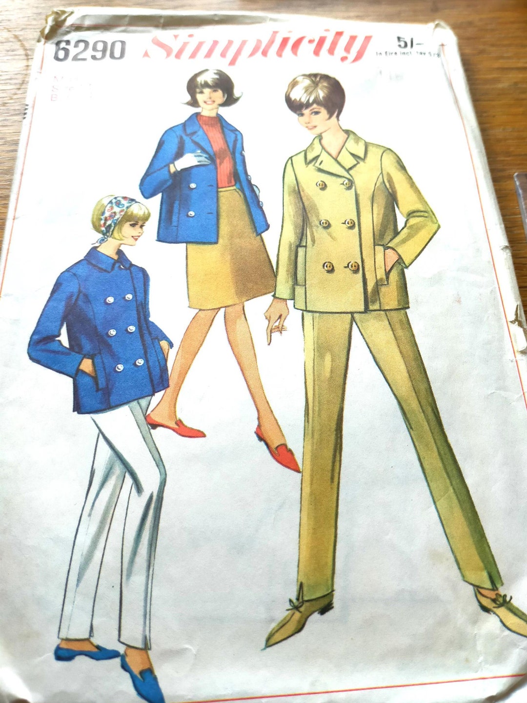 1960s Lined Double-breasted Jacket & Trousers Simplicity 6290 Cut and ...
