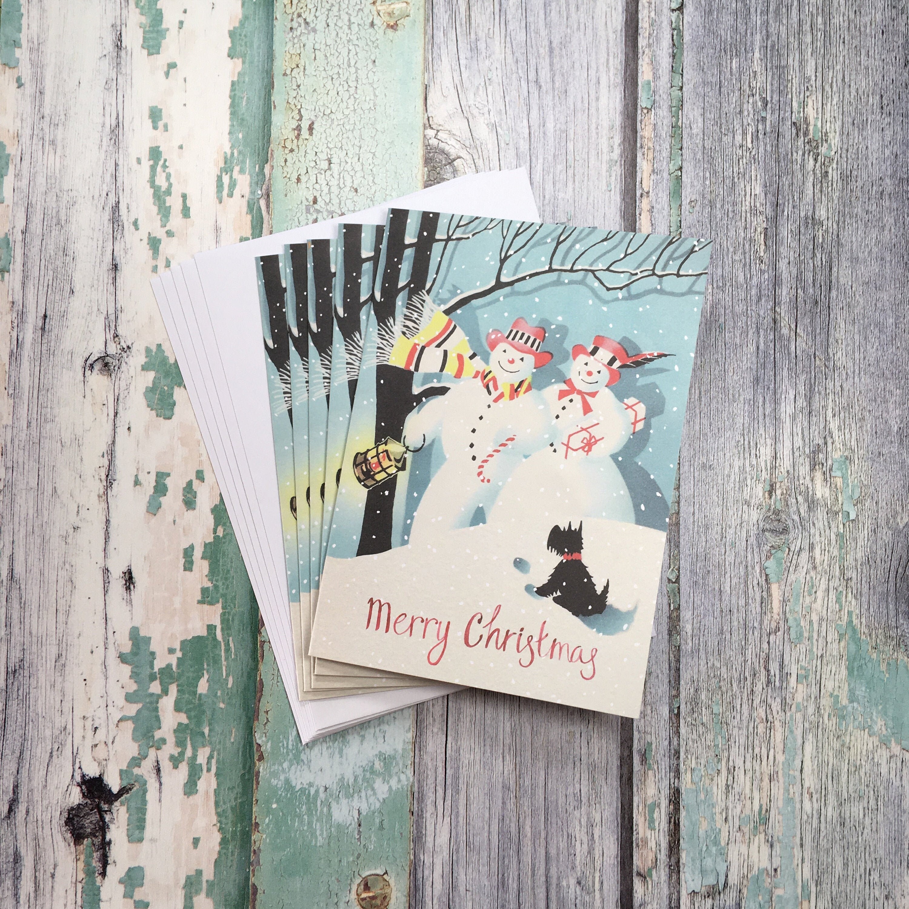 Retro Snow People Christmas Cards Christmas Card 5 Pack - Etsy UK