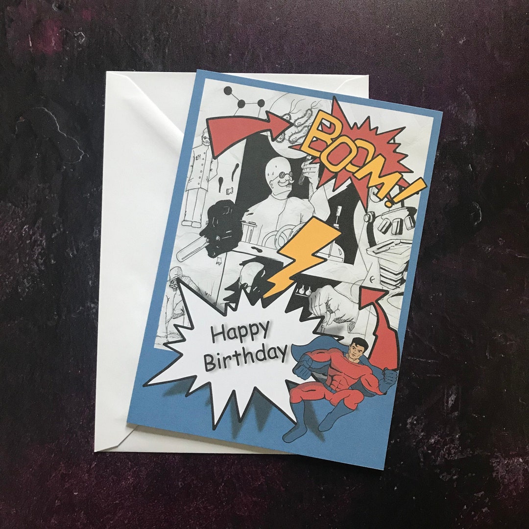 Superhero Birthday Card Comic Book Birthday Card Boom - Etsy