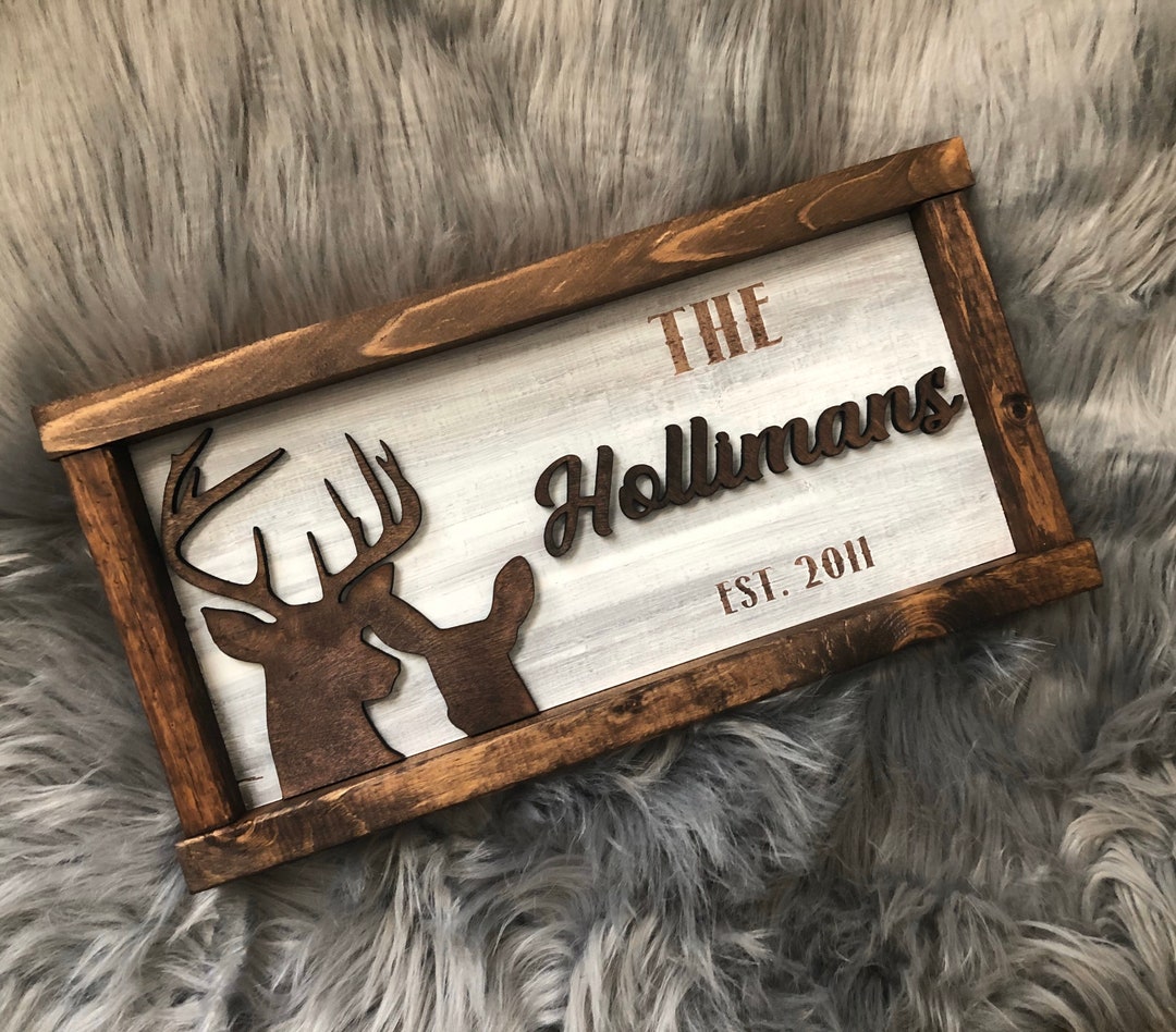 Rustic Personalized Deer Sign, Anniversary Gift for Him, Cabin Style ...
