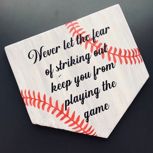 Baseball Decor, Never Let the Fear Quote, Wood Plaque, Rustic Wall ...