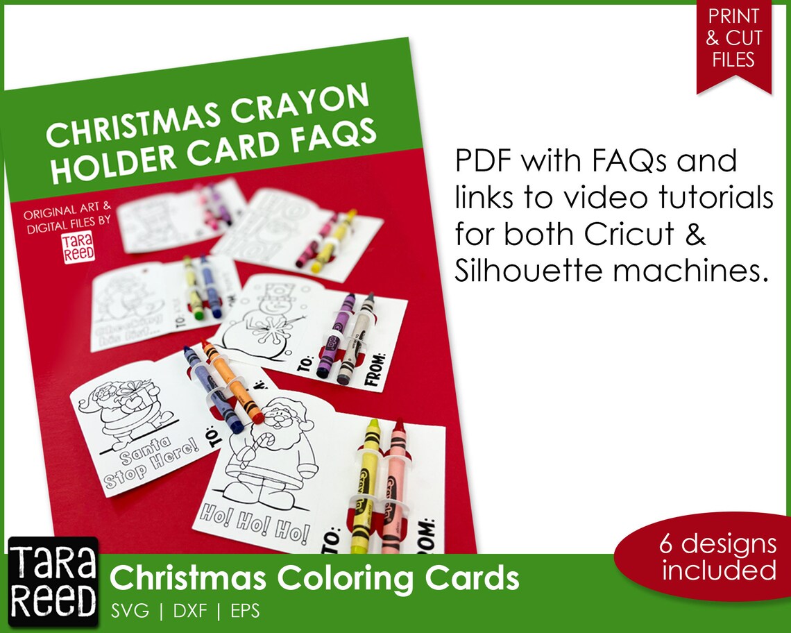 6 Christmas Print Then Cut Coloring Cards for Cricut and | Etsy