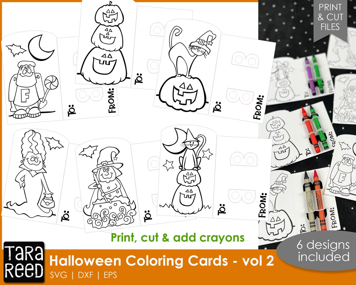 More Halloween Print Then Cut Coloring Cards for Cricut and - Etsy