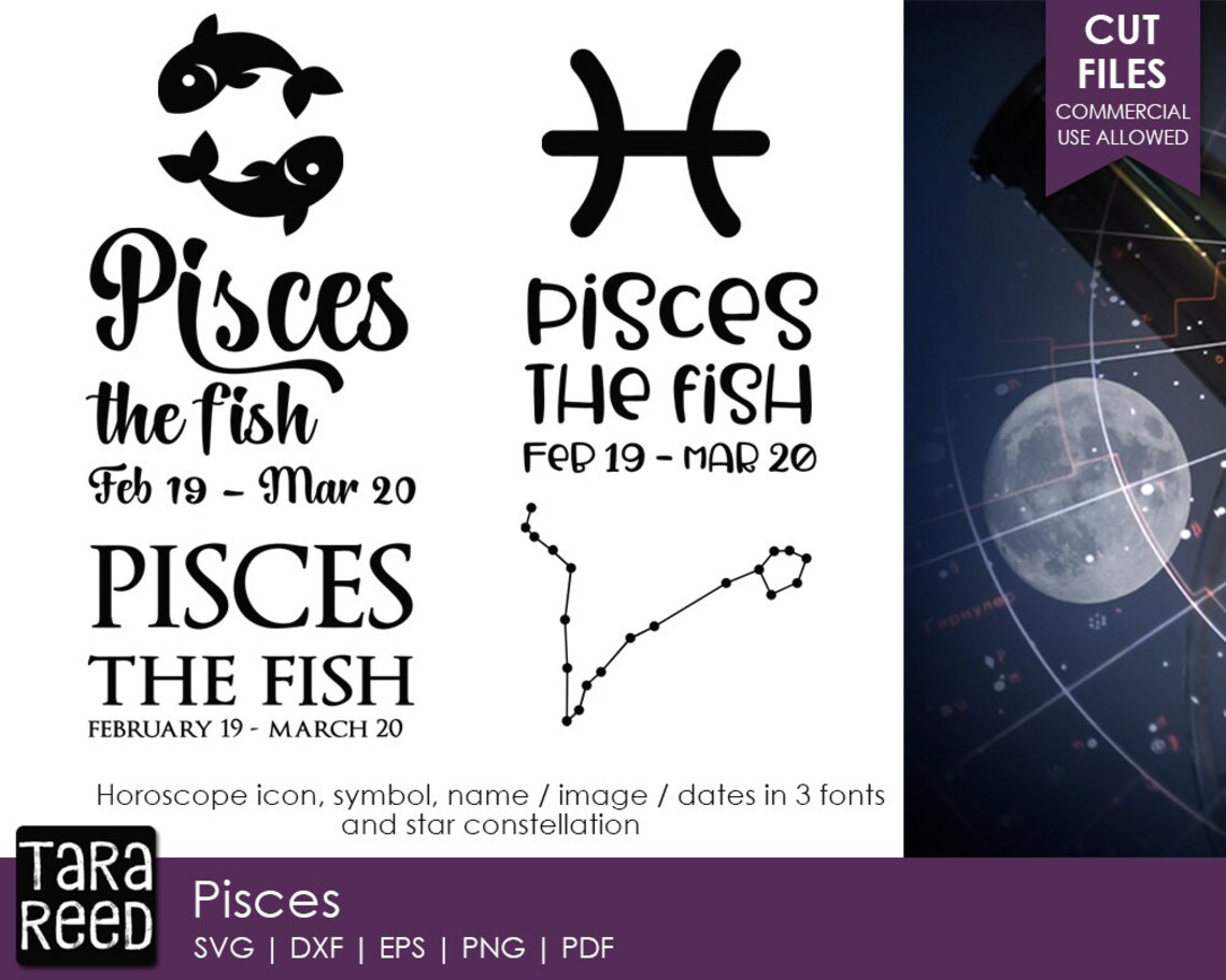 Pisces Zodiac SVG and Cut Files for Crafters | Etsy