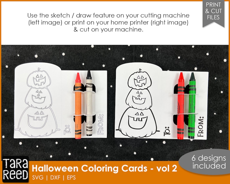 More Halloween Print Then Cut Coloring Cards for Cricut and - Etsy